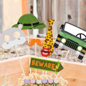 41PCS Jungle Safari Photo Booth Props Wild Animals Forest Themed Party Props Kit for Jungle Safari Kids Baby Shower Birthday Party Decorations Supplies