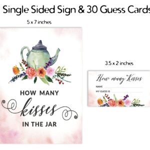 Inkdotpot How Many Kisses in The Jar White Tea Party Bridal Shower Game 1 Sign + 30 Cards