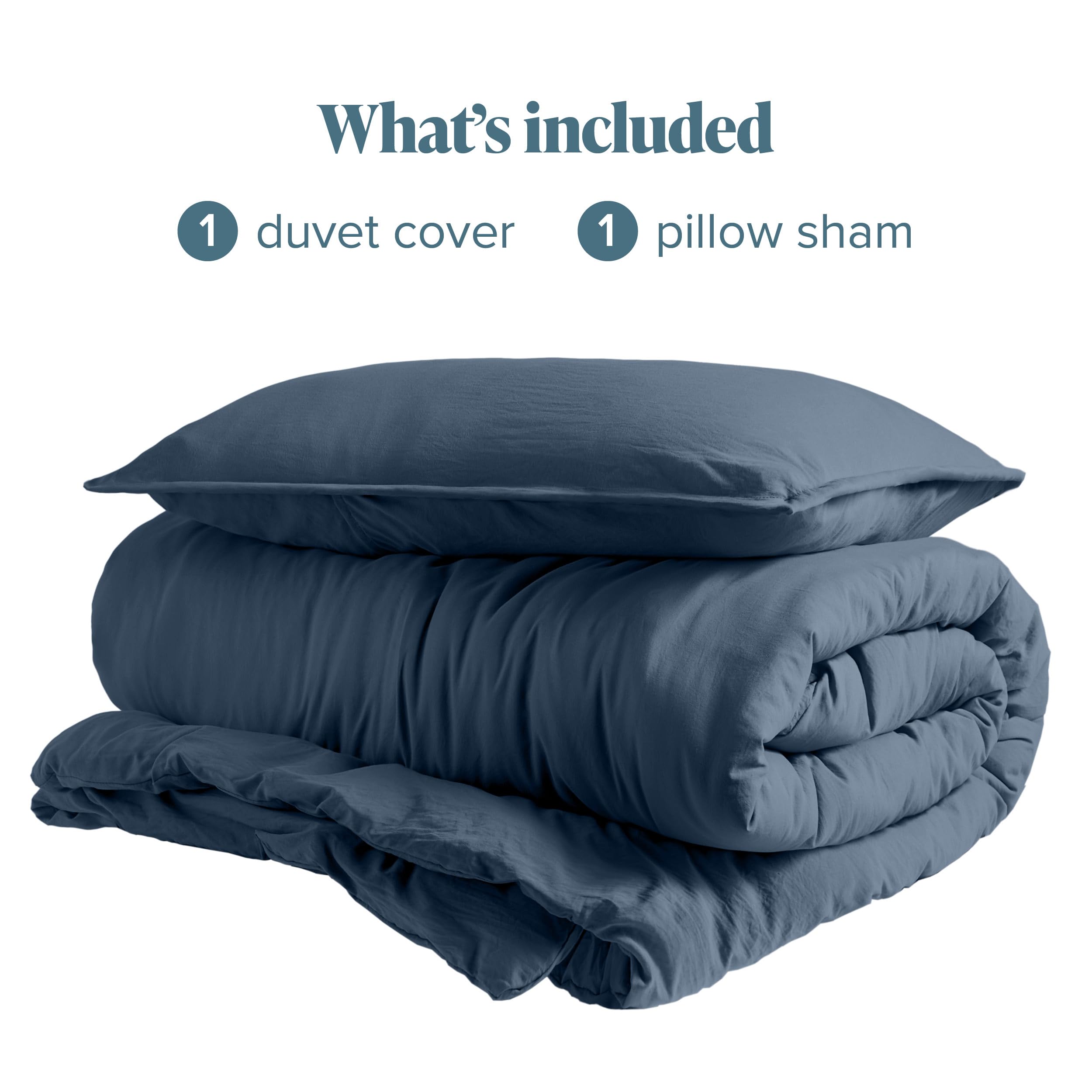 Bare Home Ultra Soft Washed Microfiber Twin/Twin XL Duvet Cover with Zipper and Securing Ties and 1 Std. Pillow Sham, Linen-Like Look, Easy Care, Hypoallergenic (Twin/Twin XL, Bering Sea)