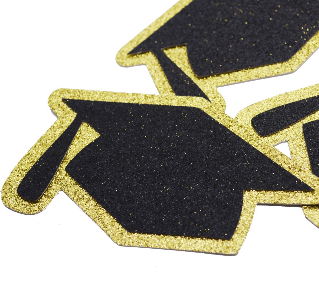 Grad Caps Glitter Confetti for Graduation Party Decorations Congrats Grad Table Decor Class of 2024 High School College Graduation Party Supplies 5.5 inches 12pcs (Gold & Black)