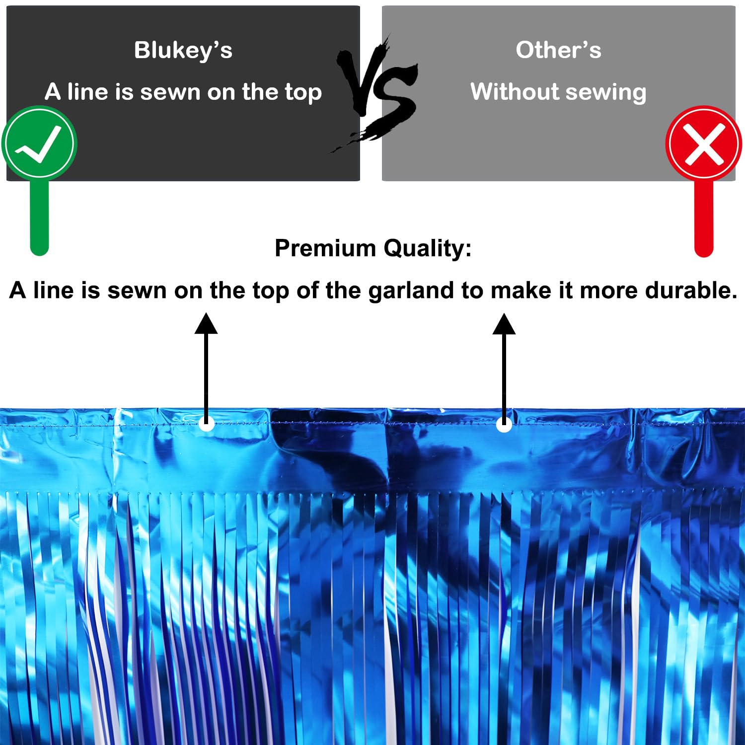 Blukey Thick 10 Feet by 15 Inch Royal Blue Foil Fringe Garland - Pack of 6 | Shiny Metallic Tinsel Banner for Parade Floats, Bridal Shower, Wedding, Birthday, Christmas | Wall Hanging Drapes (6)