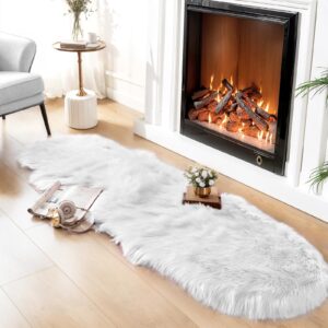 Ciicool Ultra Soft Faux Sheepskin Fur Rug Fluffy Rug for Bedroom Fuzzy Carpet for Living Room Kid's Room Nursery Decor, White 2 x 6 Feet