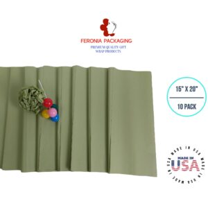 Feronia packaging Sage Tissue Paper Squares, Bulk 10 Sheets, Premium Gift Wrap and Art Supplies for Birthdays, Holidays, or Presents, Large 15 Inch x 20 Inch Made in USA