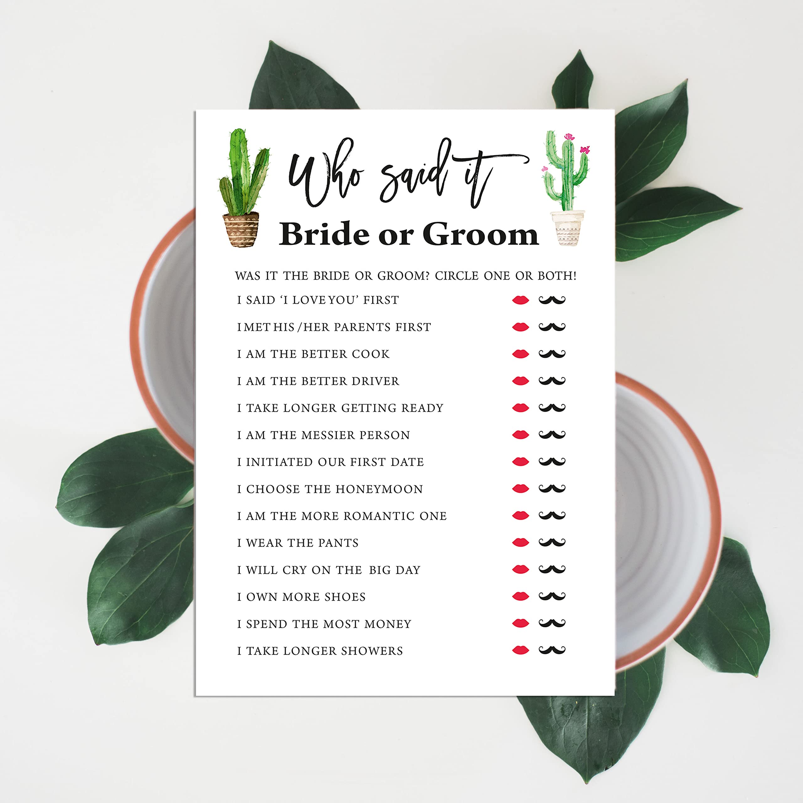 Inkdotpot Cactus Taco'bout Love 50-Pack He Said She Said Cards for Couples Funny Rehearsal Dinner Who Said it Question Bridal Shower Engagement Party Game Ideas