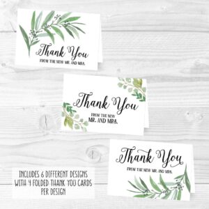 24 Greenery Wedding Thank You Cards With Envelopes Wedding Thank You From The New Mr And Mrs Cards - Mr And Mrs Thank You Cards Wedding With Envelopes, Bride Thank You Wedding Cards With Envelopes