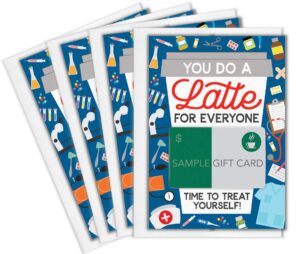 tiny expressions – medical appreciation coffee gift card holders (4 pack) | set of 4 with envelopes | hospital themed 5"x7" gifts for nurses, doctors, medical assistants & employees | made in usa