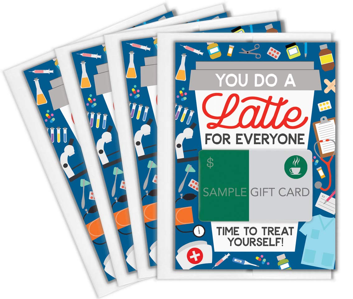 Tiny Expressions – Medical Appreciation Coffee Gift Card Holders (4 Pack) | Set of 4 with Envelopes | Hospital Themed 5"x7" Gifts for Nurses, Doctors, Medical Assistants & Employees | Made in USA