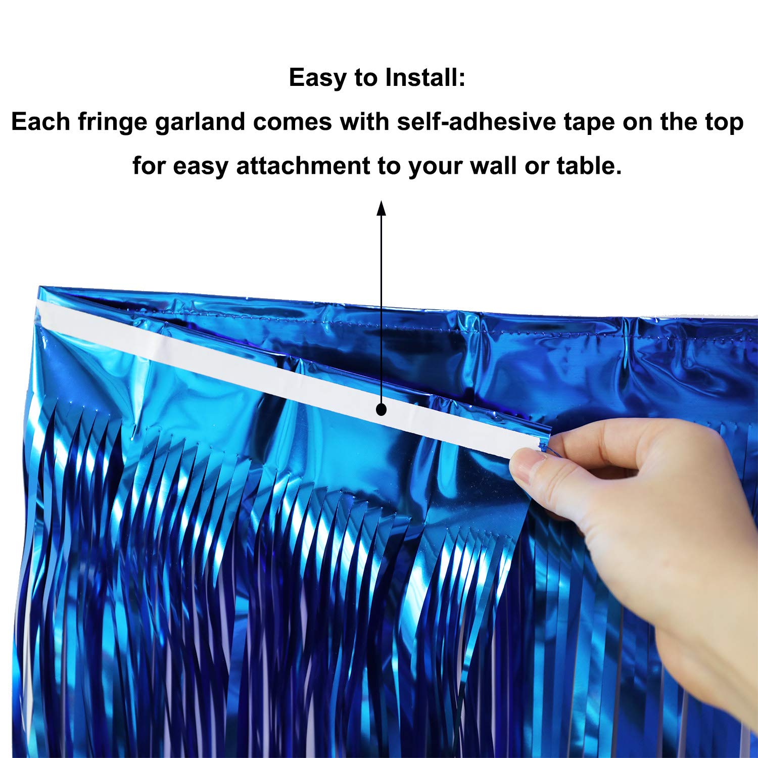 Blukey Thick 10 Feet by 15 Inch Royal Blue Foil Fringe Garland - Pack of 6 | Shiny Metallic Tinsel Banner for Parade Floats, Bridal Shower, Wedding, Birthday, Christmas | Wall Hanging Drapes (6)