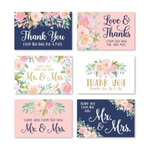 24 navy floral wedding thank you cards with envelopes wedding thank you from the new mr and mrs cards - mr and mrs thank you cards wedding with envelopes, bride thank you wedding cards with envelopes