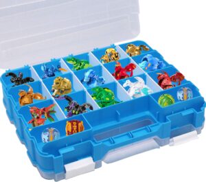 home4 double sided bpa free toy storage container - compatible with mini toys, small dolls bakugan - toy organizer carrying case - 34 adjustable compartments