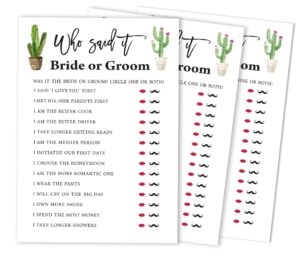 inkdotpot cactus taco'bout love 50-pack he said she said cards for couples funny rehearsal dinner who said it question bridal shower engagement party game ideas