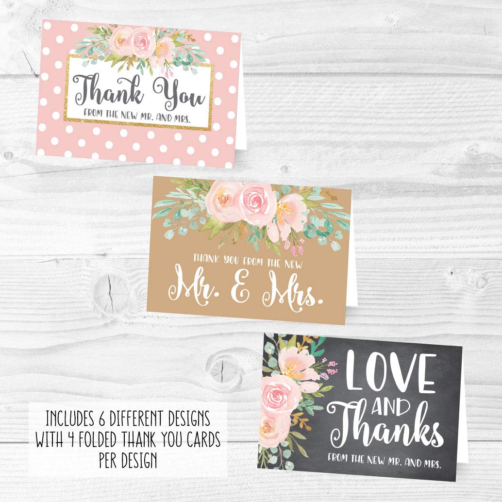 24 Pink Gold Wedding Thank You Cards With Envelopes Wedding Thank You From The New Mr And Mrs Cards - Mr And Mrs Thank You Cards Wedding With Envelopes, Bride Thank You Wedding Cards With Envelopes