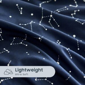 Wake In Cloud - Constellation Bed Sheets, 4-Piece Sheet Set, Celestial Space Witchy Star Galaxy Astrology, Soft Microfiber Deep Pocket Bedding, Navy Blue, Twin Size