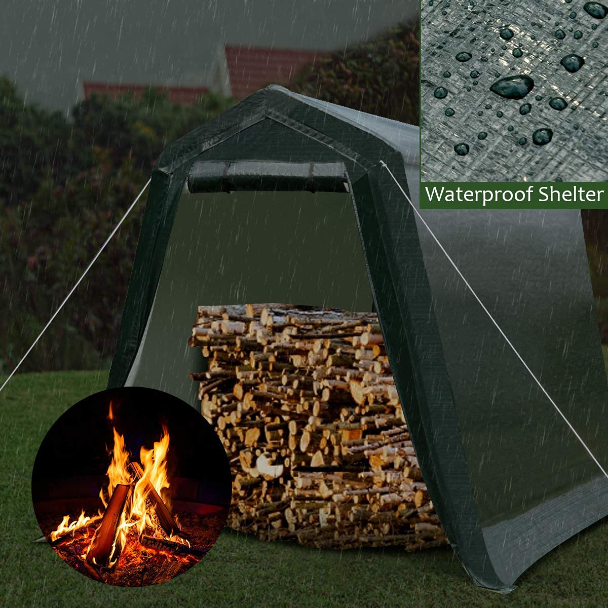 Tangkula 6 Ft x 8 Ft Outdoor Storage Shelter, Enclosed Carport Tent w/All-Steel Metal Frame and Waterproof Ripstop Cover, Outdoor Garage Tent with Sidewalls (6 Ft x 8 Ft)