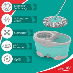 Spotzero Mop and Bucket with Wringer Set for Floor Cleaning with Wheels, 2 Microfiber Refills included, Extendable Handle, 360 Spinning System, (trapeadores con cubeta giratoria 360) Maxx Spin Mop