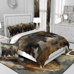 Erosebridal Bison Duvet Cover Set Twin Size Western Wildlife Buffalo Bull Bedding Set 2 Pieces, Boys Teens Comforter Set and 1 Pillow Sham, Dorm Hotel Home Decor Cover Sets, Animals Theme