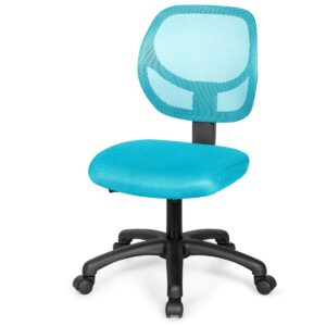 costway kids desk chair, low-back children study chair with height adjustable seat & lumbar support, cute mesh swivel computer task chair for boys girls teens (green)