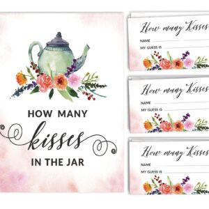 Inkdotpot How Many Kisses in The Jar White Tea Party Bridal Shower Game 1 Sign + 30 Cards