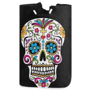 visesunny sugar skull floral large laundry hamper with handle foldable durable clothes hamper laundry bag toy bin for bathroom, bedroom, dorm, travel