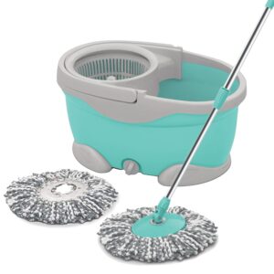 Spotzero Mop and Bucket with Wringer Set for Floor Cleaning with Wheels, 2 Microfiber Refills included, Extendable Handle, 360 Spinning System, (trapeadores con cubeta giratoria 360) Maxx Spin Mop