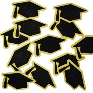 Grad Caps Glitter Confetti for Graduation Party Decorations Congrats Grad Table Decor Class of 2024 High School College Graduation Party Supplies 5.5 inches 12pcs (Gold & Black)