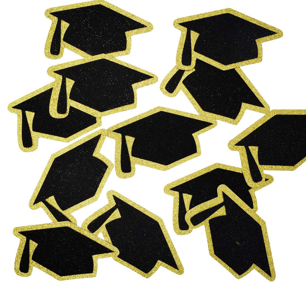 Grad Caps Glitter Confetti for Graduation Party Decorations Congrats Grad Table Decor Class of 2024 High School College Graduation Party Supplies 5.5 inches 12pcs (Gold & Black)