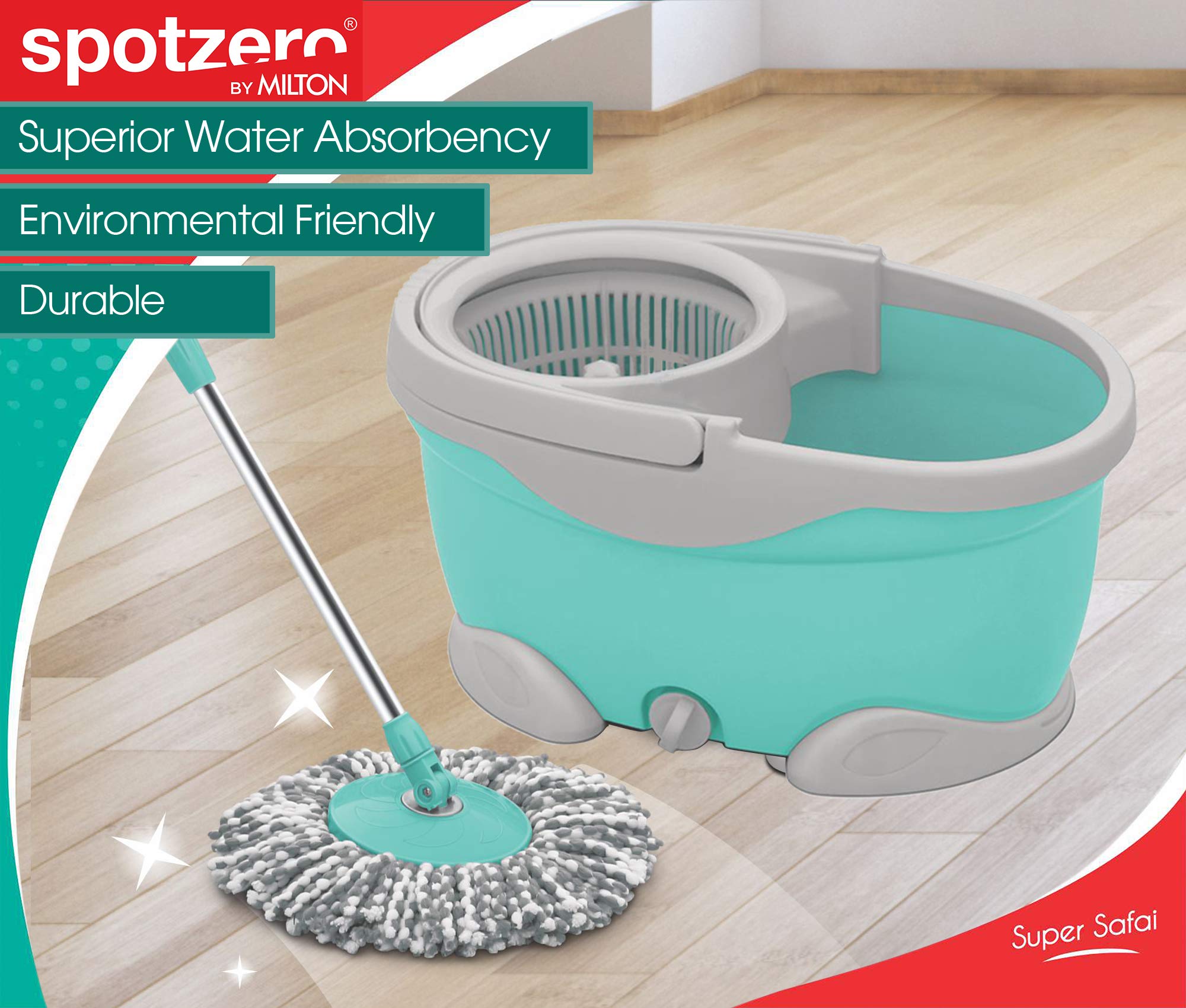 Spotzero Mop and Bucket with Wringer Set for Floor Cleaning with Wheels, 2 Microfiber Refills included, Extendable Handle, 360 Spinning System, (trapeadores con cubeta giratoria 360) Maxx Spin Mop