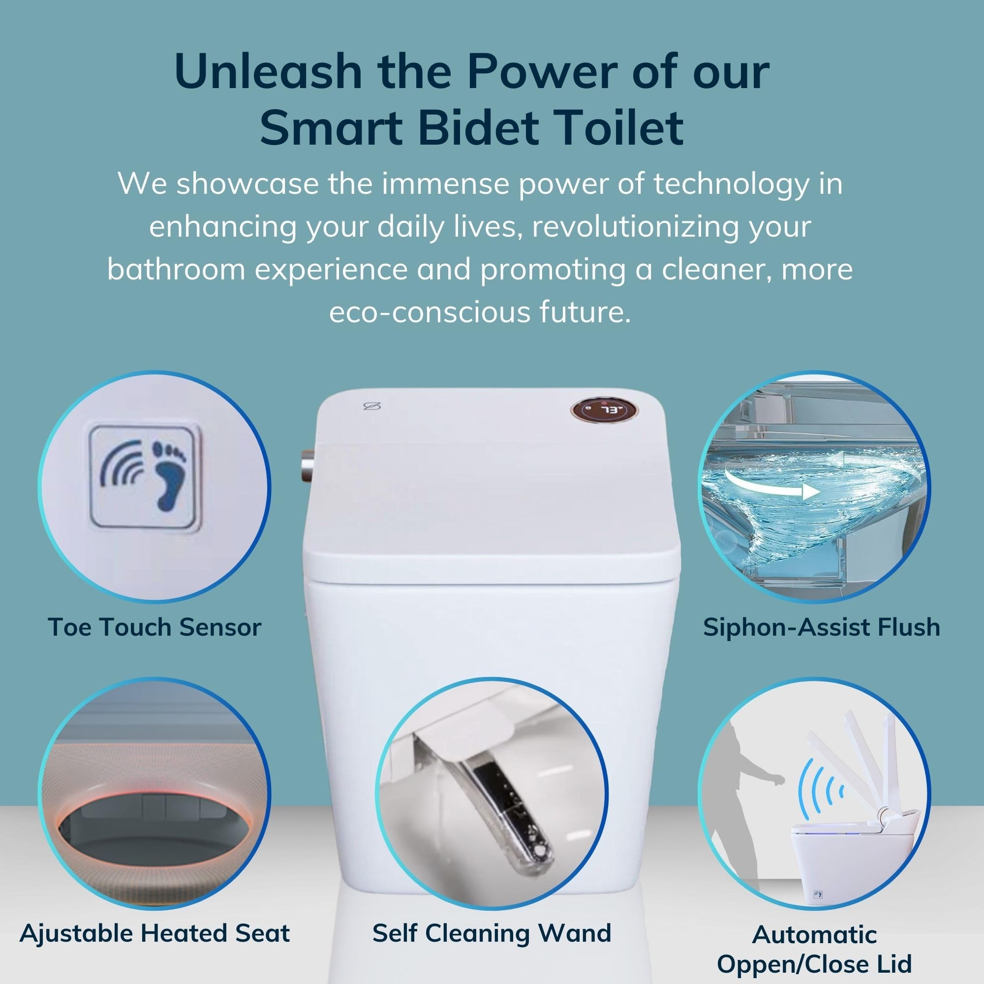 Trone Tahum Bidet Toilet Tankless Toilet with Heated Seat SyphonAssist Flush and Advanced Toe Touch Technology Smart Toilet for Bathroom