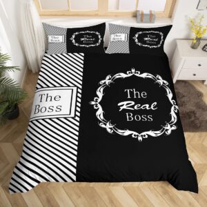 the boss the real boss couple bedding set full ultra soft adult couple duvet cover 3 pieces romantic simple style couple bedspread with zipper ties with 1 duvet cover + 2 pillowcases, no comforter