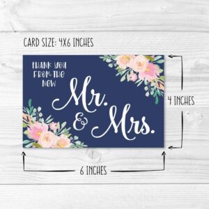 24 Navy Floral Wedding Thank You Cards With Envelopes Wedding Thank You From The New Mr And Mrs Cards - Mr And Mrs Thank You Cards Wedding With Envelopes, Bride Thank You Wedding Cards With Envelopes