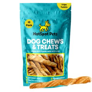 hotspot pets tripe twists for dogs - premium all natural beef sticks - single ingredient crunchy dog chew treats - rawhide free -6 inch dog treats