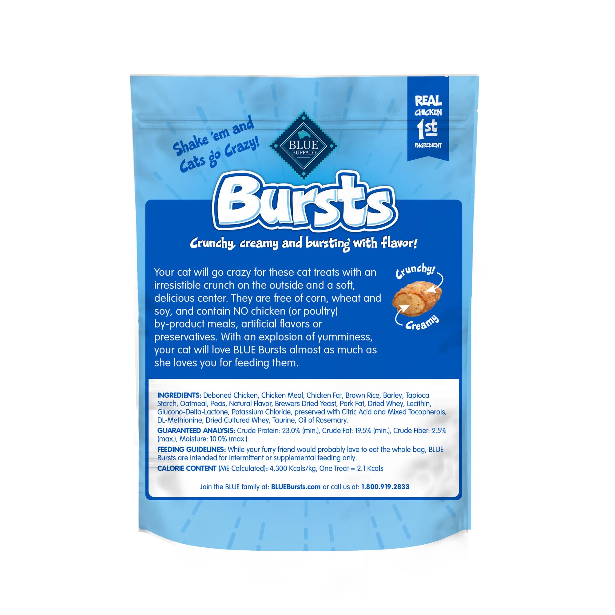 Blue Buffalo Bursts Crunchy & Creamy Cat Treats, Great for Training, Paw-Lickin' Chicken, 5-oz Bag