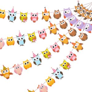 4 pieces owl birthday banners colorful owl flag banners owl print bunting banner owl themed party decorations for baby shower birthday party supplies