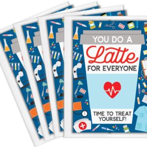 Tiny Expressions – Medical Appreciation Coffee Gift Card Holders (4 Pack) | Set of 4 with Envelopes | Hospital Themed 5"x7" Gifts for Nurses, Doctors, Medical Assistants & Employees | Made in USA