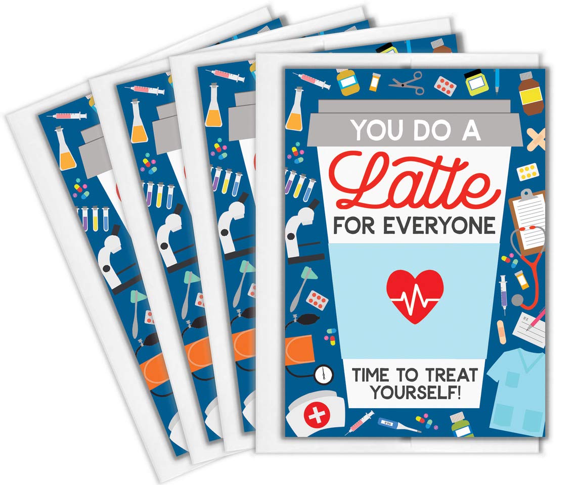 Tiny Expressions – Medical Appreciation Coffee Gift Card Holders (4 Pack) | Set of 4 with Envelopes | Hospital Themed 5"x7" Gifts for Nurses, Doctors, Medical Assistants & Employees | Made in USA