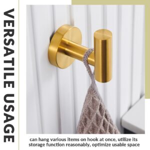 APLusee Robe Towel Hook, SUS 304 Stainless Steel Modern Home Storage Coat Hanger, Brushed Gold Wall Hook for Bath Toilet Kitchen Garage