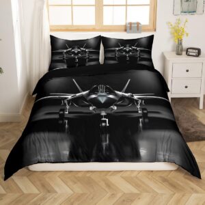 erosebridal 3d fighter aircraft comforter set boys bedroom decorative kids duvet cover black airplane printed bedding set soft microfiber quilt cover for home hotel dorm (full size)