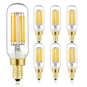 t6 led bulb, 60w candelabra dimmable chandelier light bulbs 2700k warm white clear 600lm 6w e12 vintage tube led filament edison candle bulb with decorative 6pack.