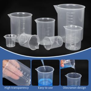 Twdrer 7 Sizes Plastic Beaker Set,Clear Measuring Graduated Liquid Container Beakers in 30ml/50ml/100ml/150ml/250ml/500ml/1000ml for Laboratory Measuring with 20 PCS Plastic Droppers in 3 ml