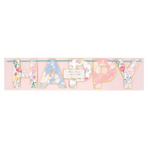 Meri Meri English Garden Happy Birthday Banner (Pack of 1), 6' Birthday Party Garland Including Excess Cord, Meri Meri Party Garland