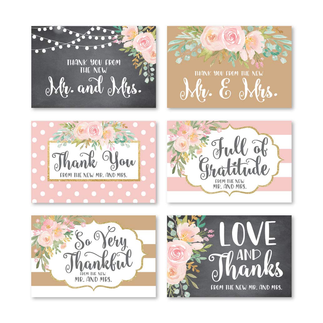 24 Pink Gold Wedding Thank You Cards With Envelopes Wedding Thank You From The New Mr And Mrs Cards - Mr And Mrs Thank You Cards Wedding With Envelopes, Bride Thank You Wedding Cards With Envelopes