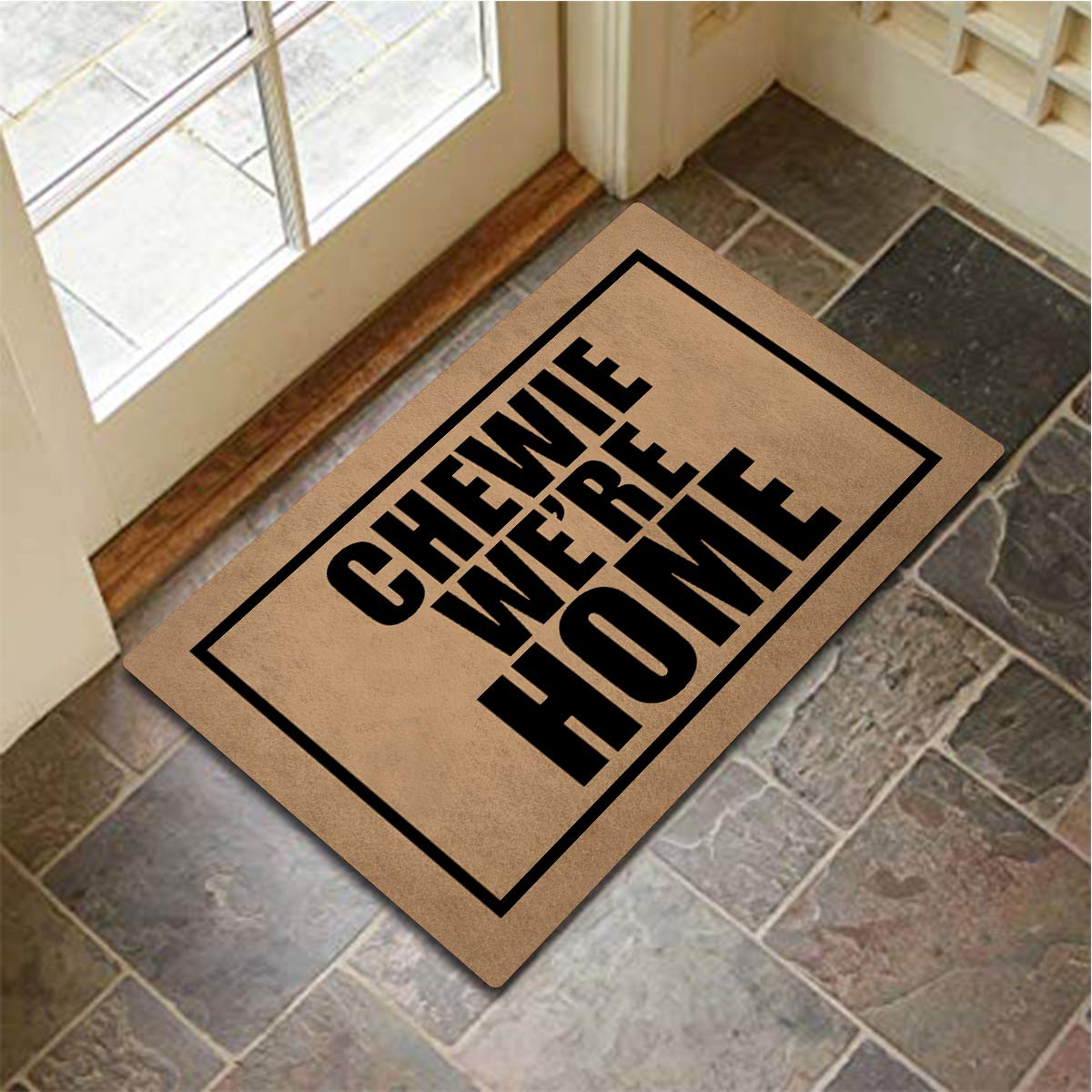 CLZ Entrance Fun Doormat Humor Quotes Star War Chewie We're HomeDoormat Non-Woven Fabric Top Mat Kitchen Home Decor Area Indoor Rug Quote Rugs Carpet 23.6x15.7 Inch