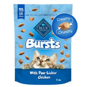 blue buffalo bursts crunchy & creamy cat treats, great for training, paw-lickin' chicken, 5-oz bag