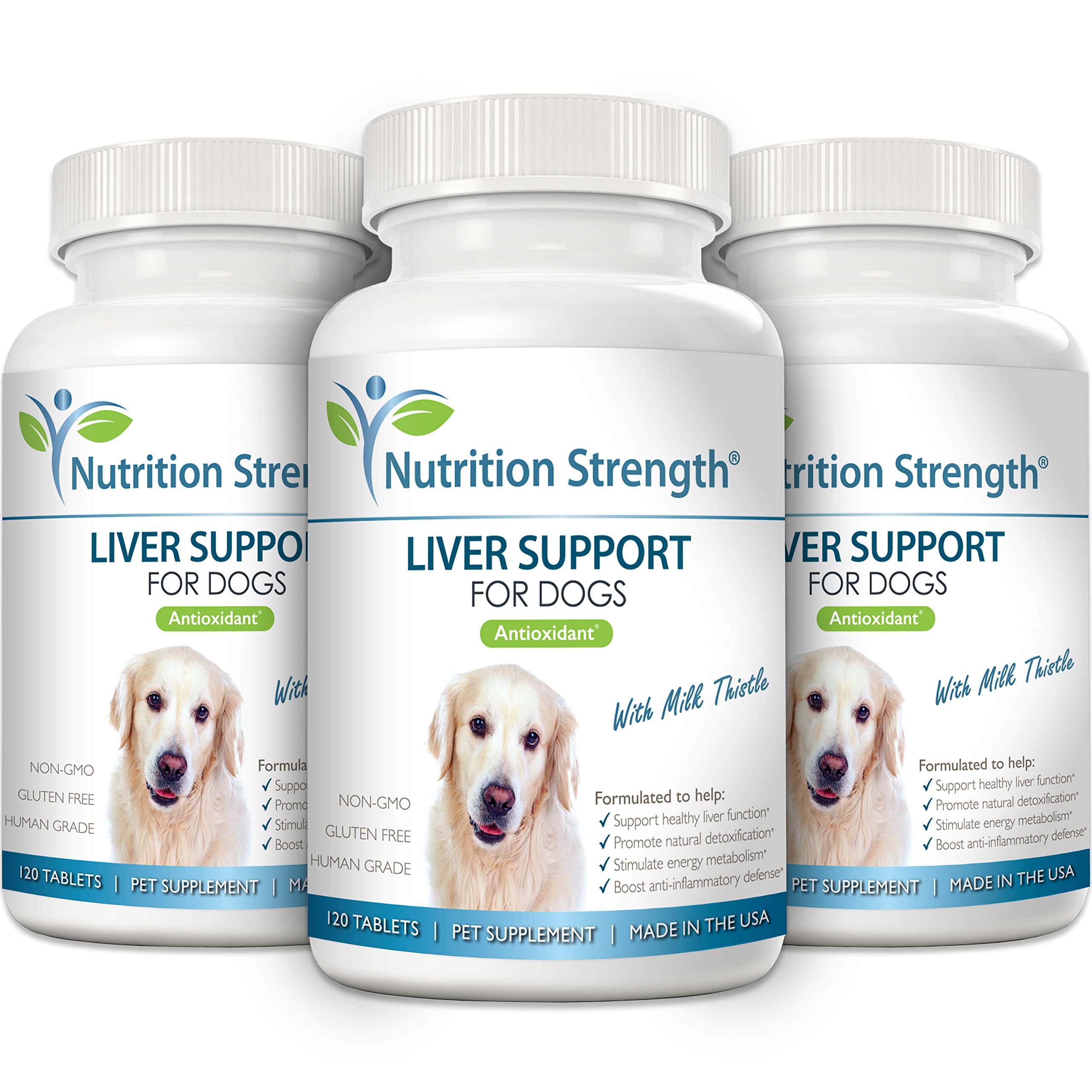 Nutrition Strength Liver Support for Dogs to Promote Natural Detoxification, with Milk Thistle for Dogs, Dandelion Root, Yellow Dock, Nettle Root, St. John's Wort & Coenzyme Q10, 120 Chewable Tablets