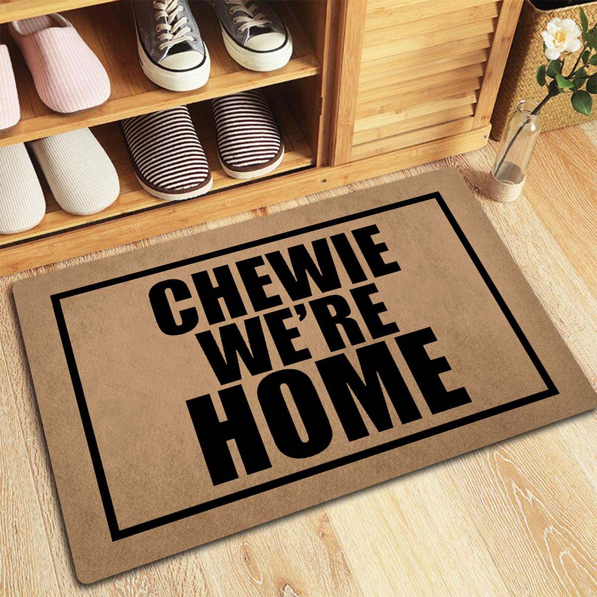 CLZ Entrance Fun Doormat Humor Quotes Star War Chewie We're HomeDoormat Non-Woven Fabric Top Mat Kitchen Home Decor Area Indoor Rug Quote Rugs Carpet 23.6x15.7 Inch