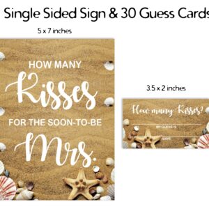 Inkdotpot 1 Sign + 30 Cards How Many Kisses for The Soon to Be Mrs White Beach Bridal Shower Game