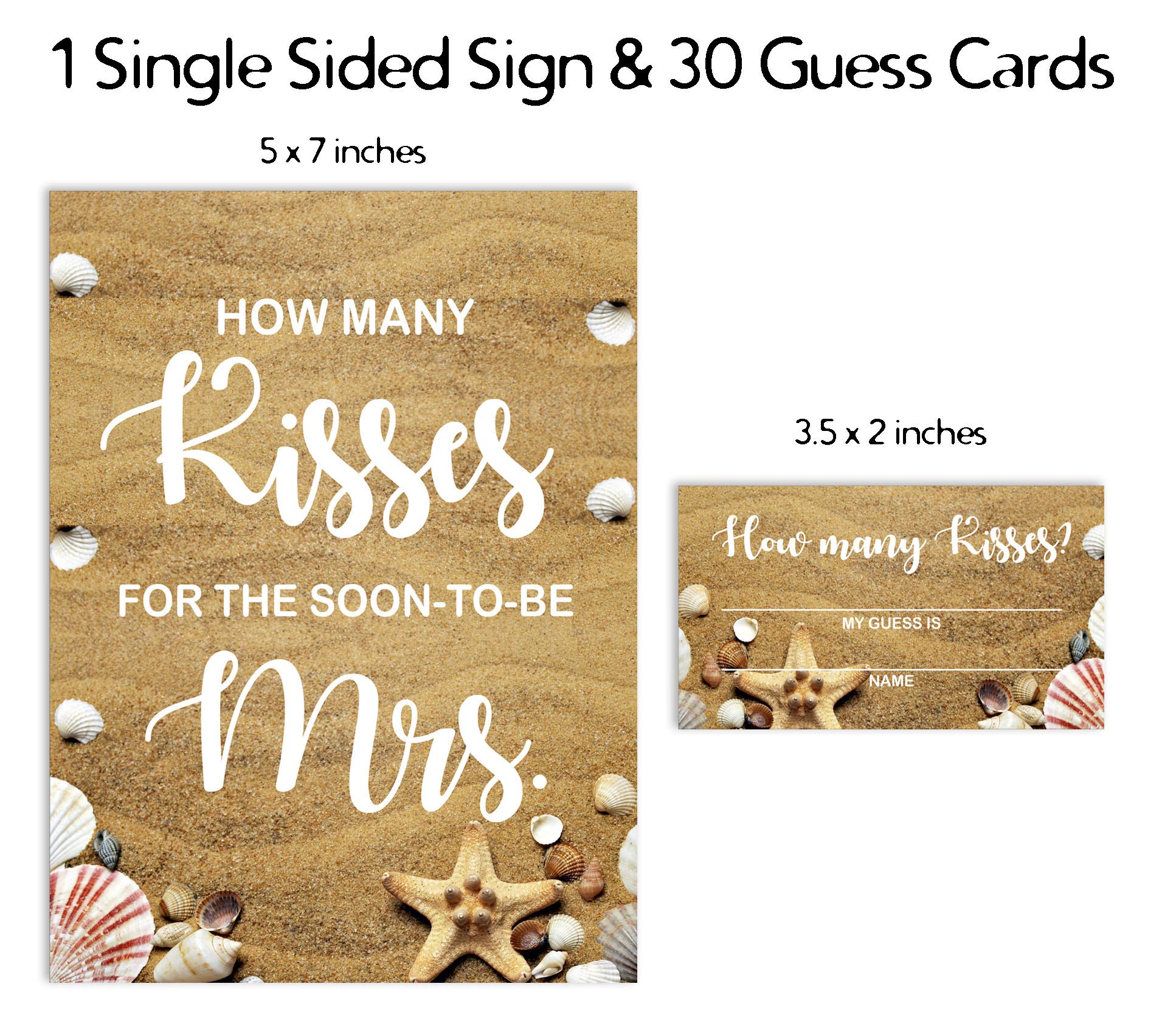 Inkdotpot 1 Sign + 30 Cards How Many Kisses for The Soon to Be Mrs White Beach Bridal Shower Game