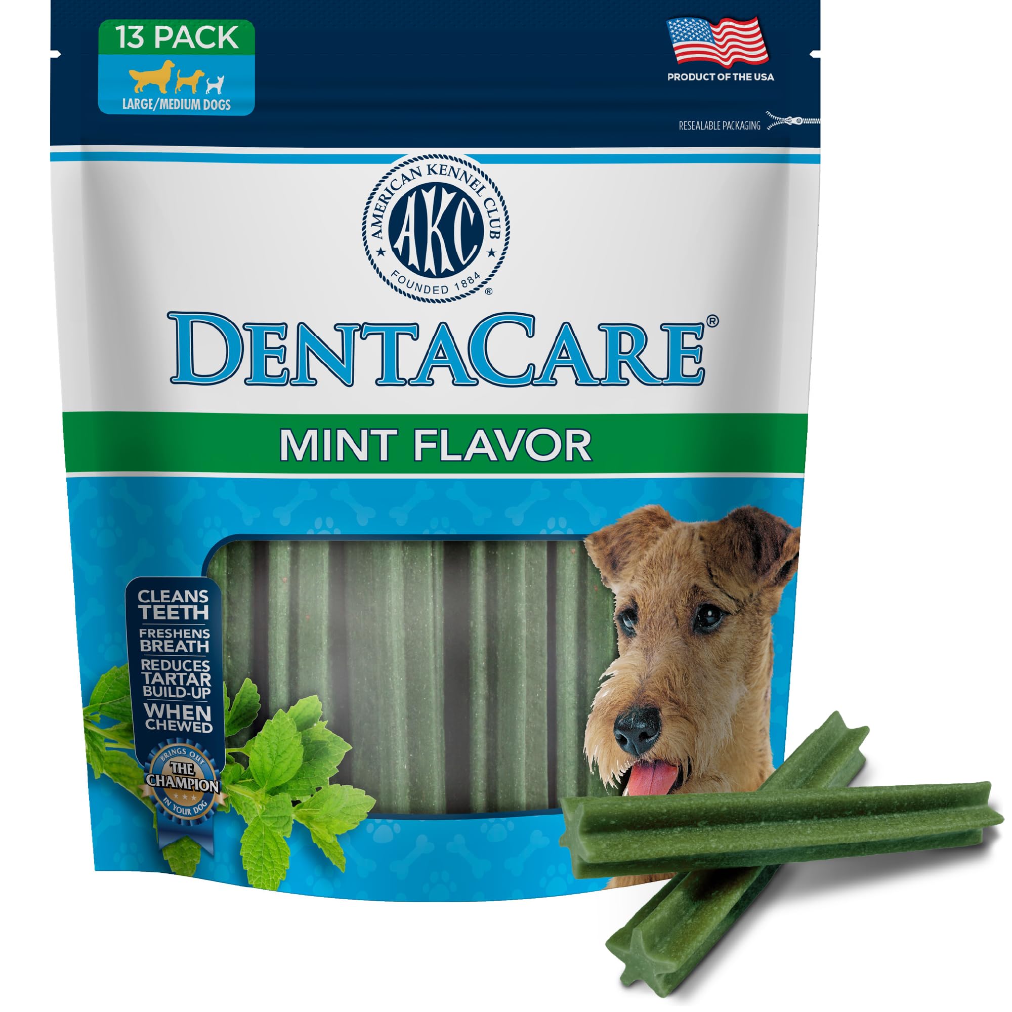 American Kennel Club Dentacare Mint Dog Treats, Good for Dog Dental Health, for Large Dog Breeds, 13 Count