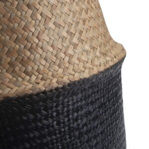 Seagrass Plant Basket with Handles Natural Woven Storage Baskets (Black 9 inch D x 11 inch H)