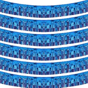 blukey thick 10 feet by 15 inch royal blue foil fringe garland - pack of 6 | shiny metallic tinsel banner for parade floats, bridal shower, wedding, birthday, christmas | wall hanging drapes (6)